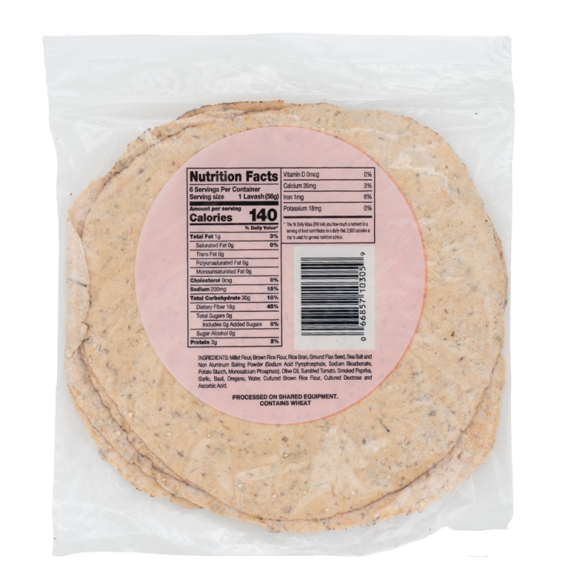 Millet and Flax Sundried Tomato Lavash - Sami's Bakery